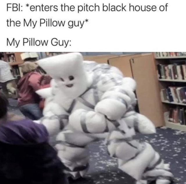 FBI: *enters the pitch black house of the My Pillow guy* My Pillow Guy ...