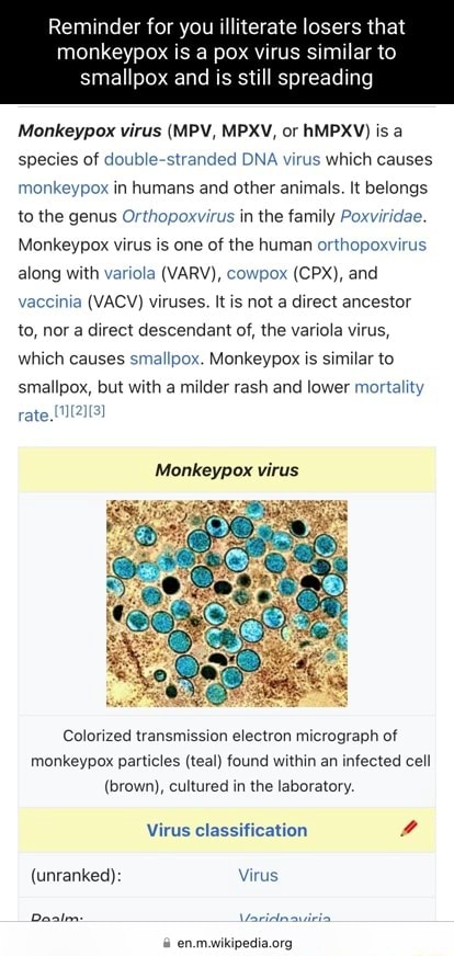 Reminder for you illiterate losers that monkeypox is a pox virus ...