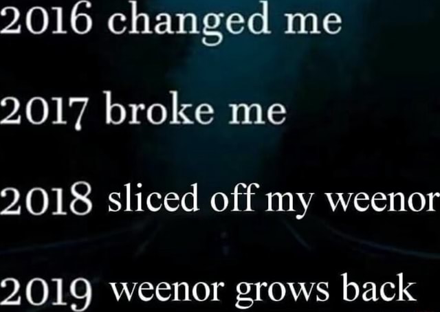 2016 changed me 2017 broke me 2018 sliced off my weenor 2019 weenor ...