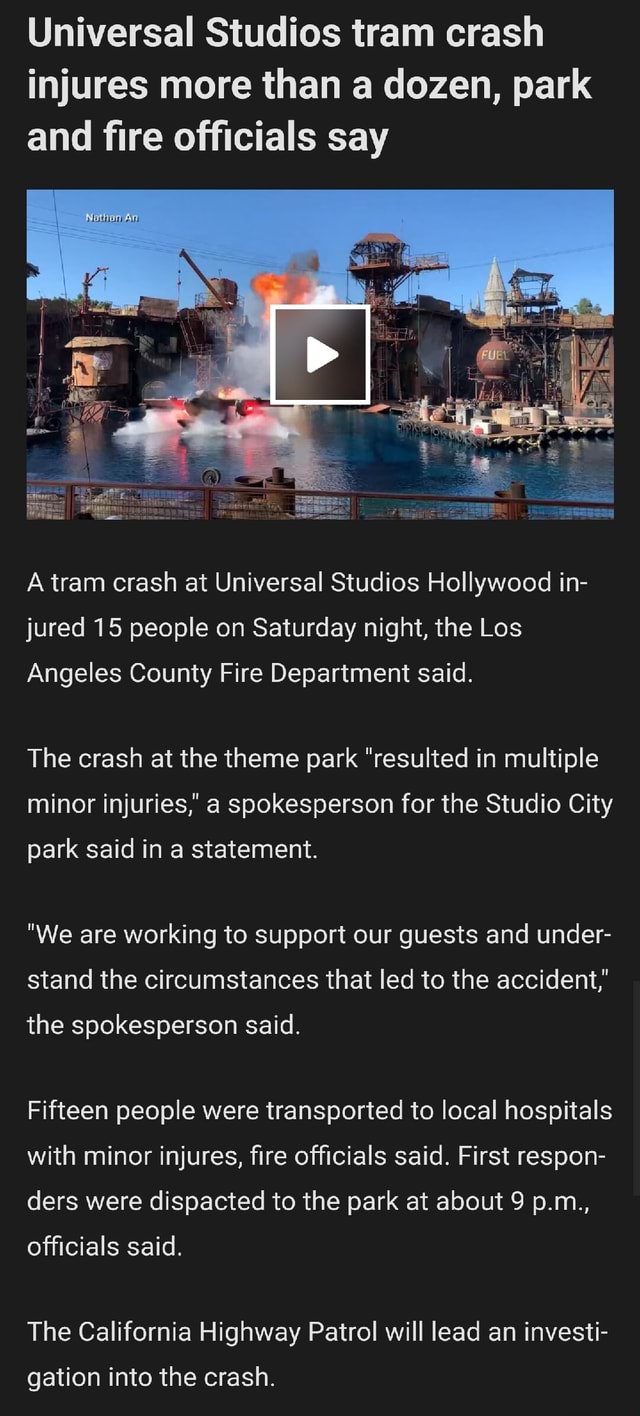 Universal Studios tram crash injures more than a dozen, park and fire ...