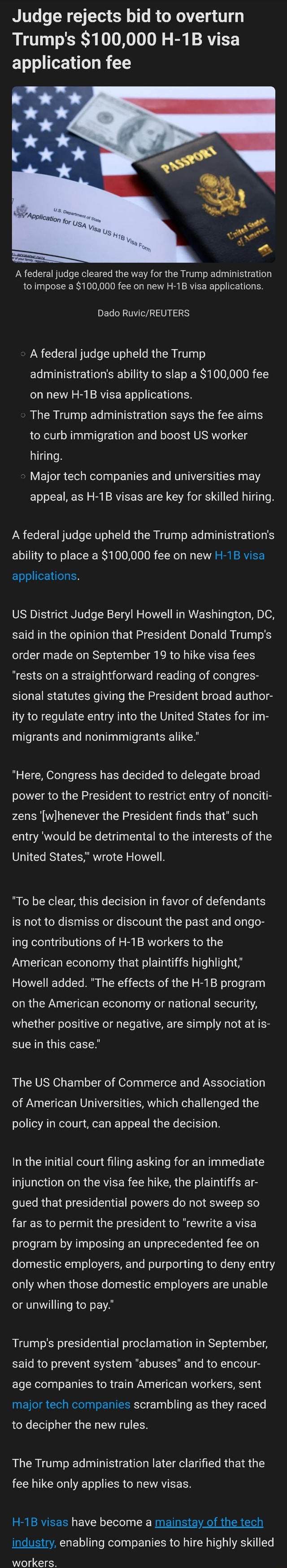 Judge rejects bid to overturn Trump's $100,000 H-1B visa application ...
