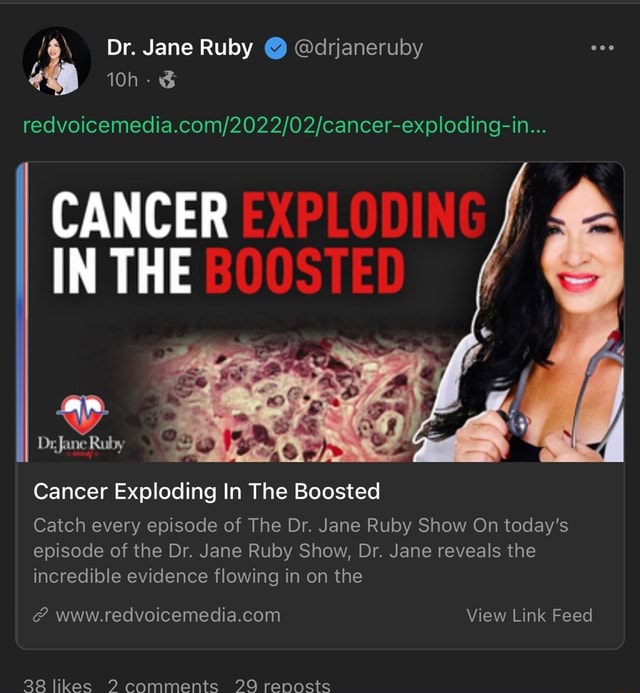 Dr. Jane Ruby @ @drjaneruby @ & CANCER IN THE Dr Jane Ruby Cancer Exploding In The Boosted Catch ...