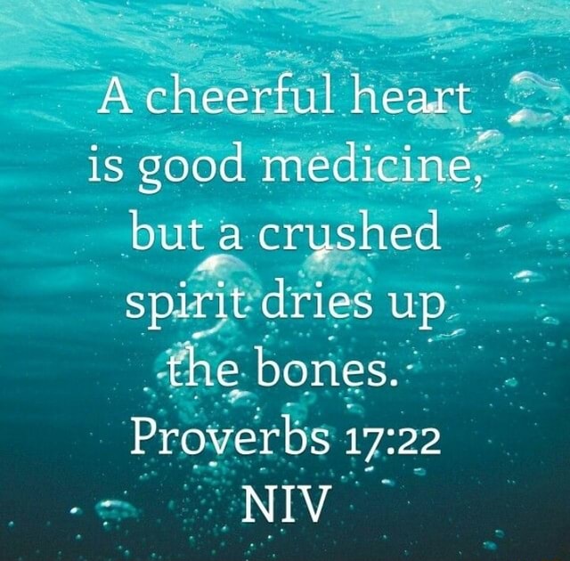 A cheerful heart is good medicine, but a acrushed spirit dries up the ...