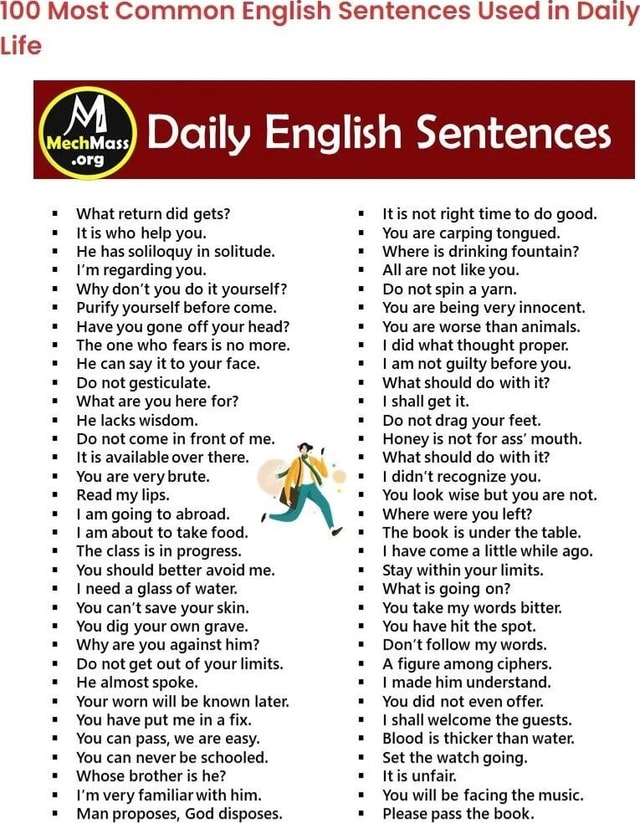 100 Most Common English Sentences Used In Daily Life Mass org What ...