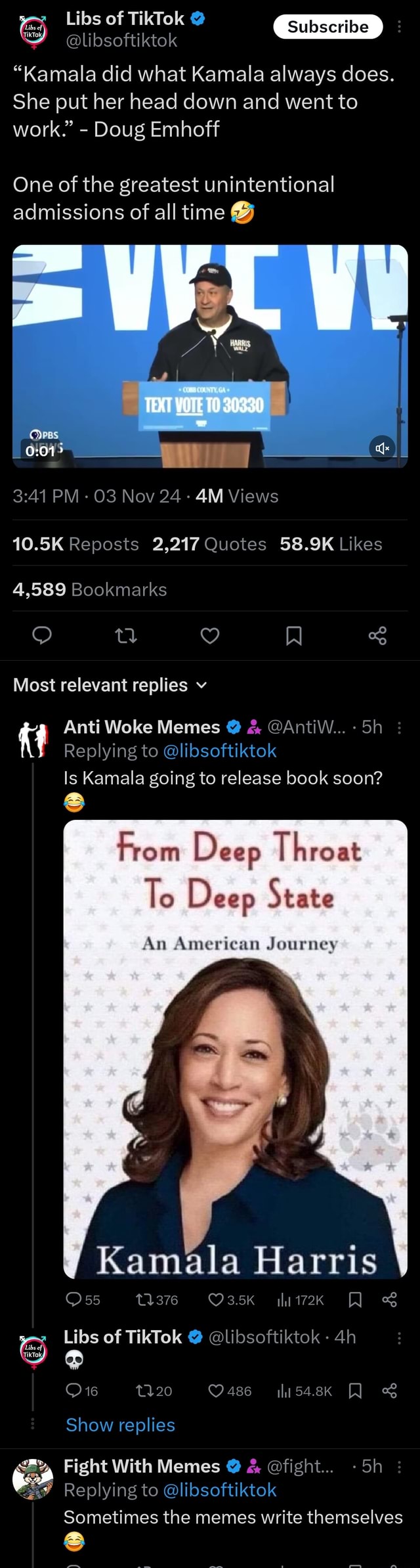 Libs of TikTok @ Sub b @libsoftiktok "Kamala did what Kamala always ...