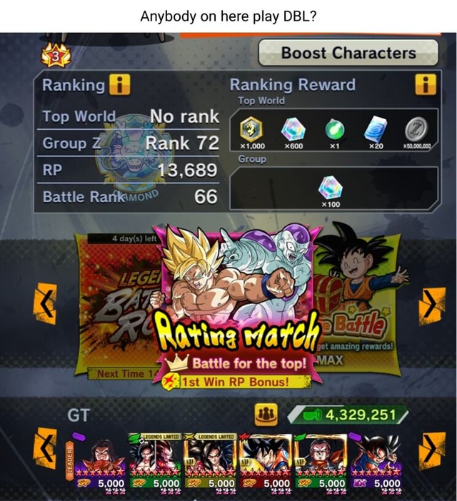 Ody on here play DBL? Boost Characters Ranking Ranking Reward fA Top ...