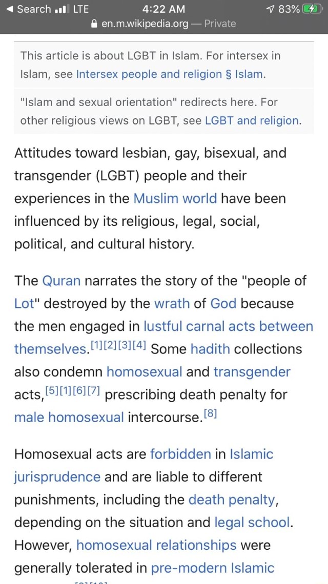 En.mwikipedia.org Private This article is about LGBT in Islam. For ...