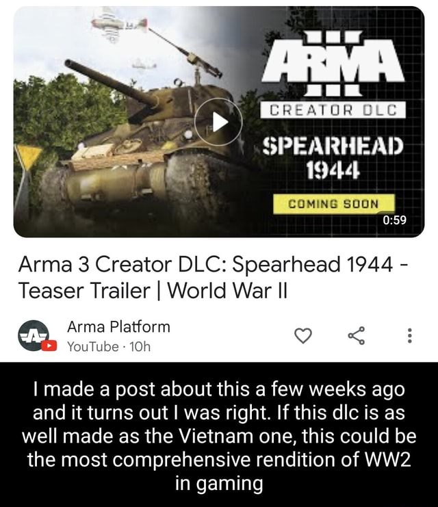 CREATOR DD SPEARHEAD COMING SOON Arma 3 Creator DLC: Spearhead 1944 - Teaser Trailer I World War ...