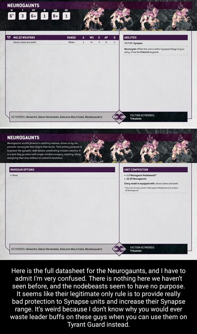 NEUROGAUNTS Xenos claws and teeth FACTION: Synapse ABILITIES Neurocytes ...