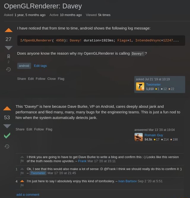 OpenGLRenderer: Davey Asked 1year,5 months ago Active 10 months ago Viewed times have noticed ...