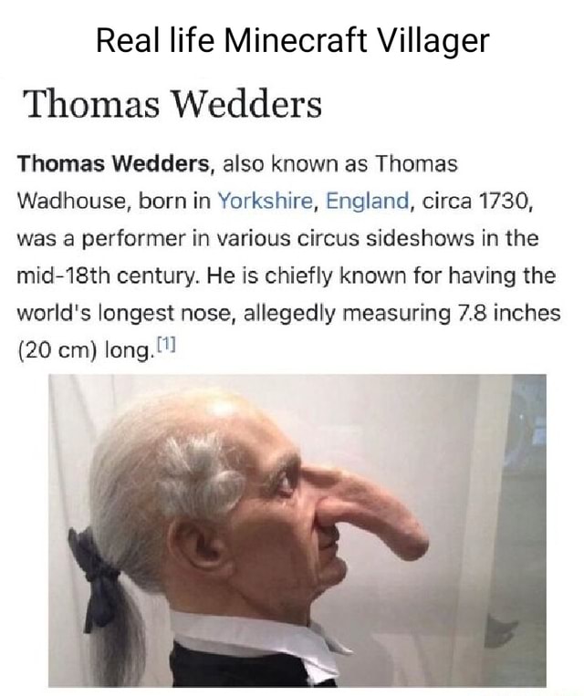 Real life Minecraft Villager Thomas Wedders Thomas Welders, also known ...