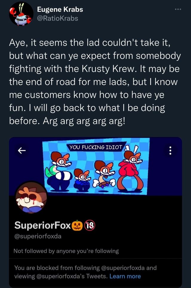 Eugene Krabs @RatioKrabs Aye, it seems the lad couldn't take it, but ...