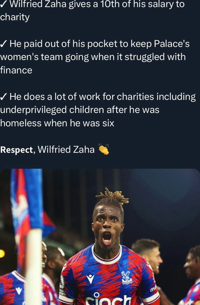 Wiltried Zaha gives a 10th of his salary to charity He paid out of his ...