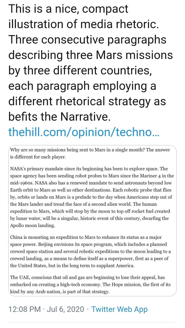 This is a nice, compact illustration of media rhetoric. Three ...