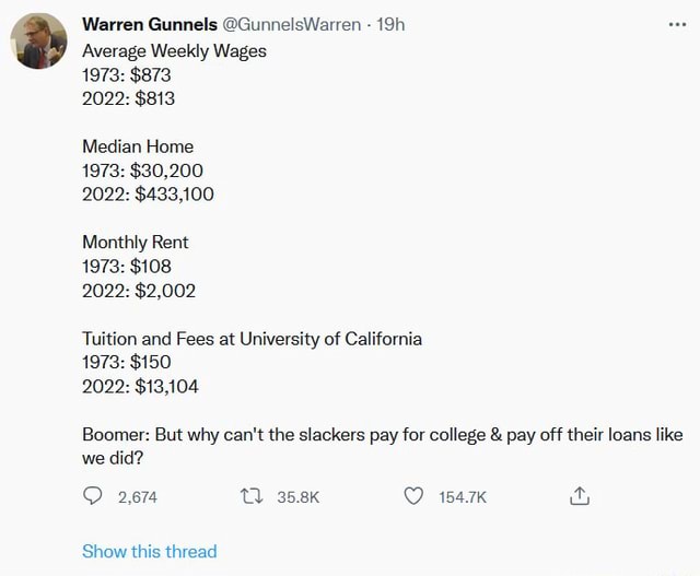 Warren Gunnels @GunnelsWarren - Average Weekly Wages 1973: $873 2022 ...