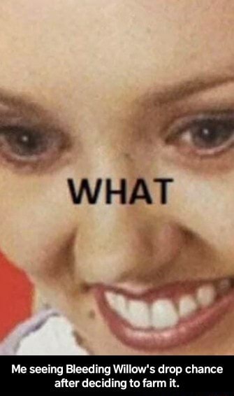 Me seeing Bleeding Willow's drop chance after deciding to farm it. - iFunny