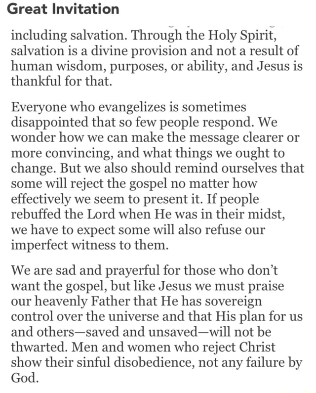 Great Invitation including salvation. Through the Holy Spirit ...