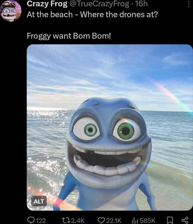 Crazy Frog @TrueCrazyFrog At the beach - Where the drones at? Froggy ...
