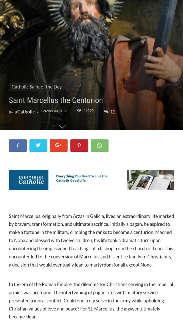 Catholic Saint of the Day Saint Marcellus the Centurion ty uCatholic ...