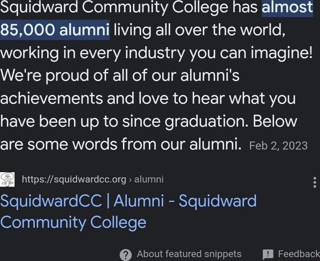 Squidward Community College has almost 85,000 alumni living all over ...
