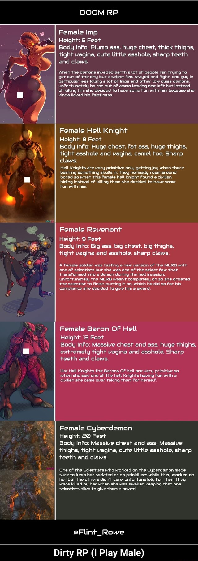 DOOM Female Imp Height: 6 Feet Body Info: Plump ass, huge chest, thick ...