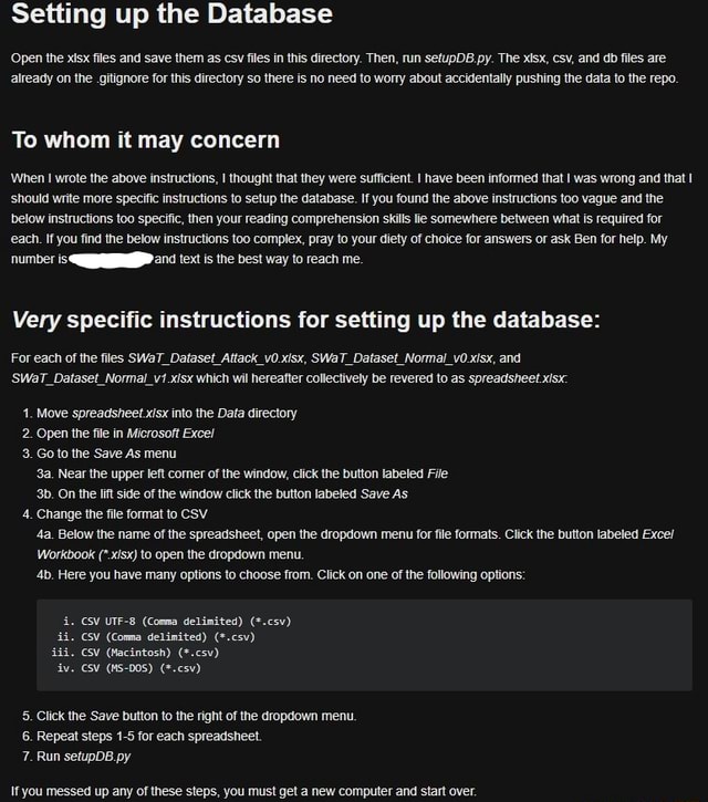 Setting up the Database Open the xisx files and save them as csv files in this directory. Then ...