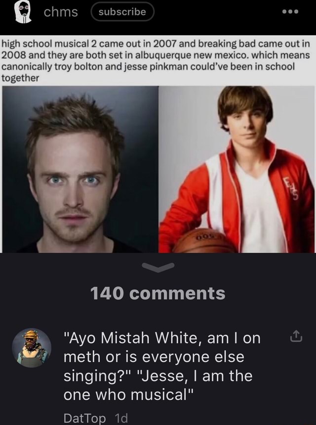 High school musical 2 came out in 2007 and breaking bad came out in ...