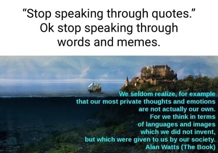 "Stop speaking through quotes." Ok stop speaking through words and ...