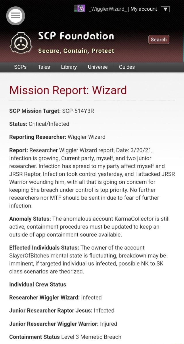 I_I My account SCP Foundation Secure, Contain, Protect SCPs Tales ...