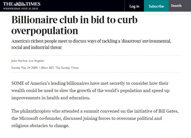 Billionaire club in bid to curb overpopulation America's richest people ...