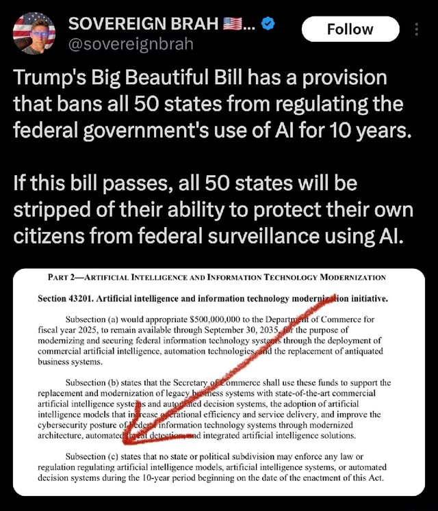 SOVEREIGN BRAH @sovereignbrah Follow Trump's Big Beautiful Bill has a ...