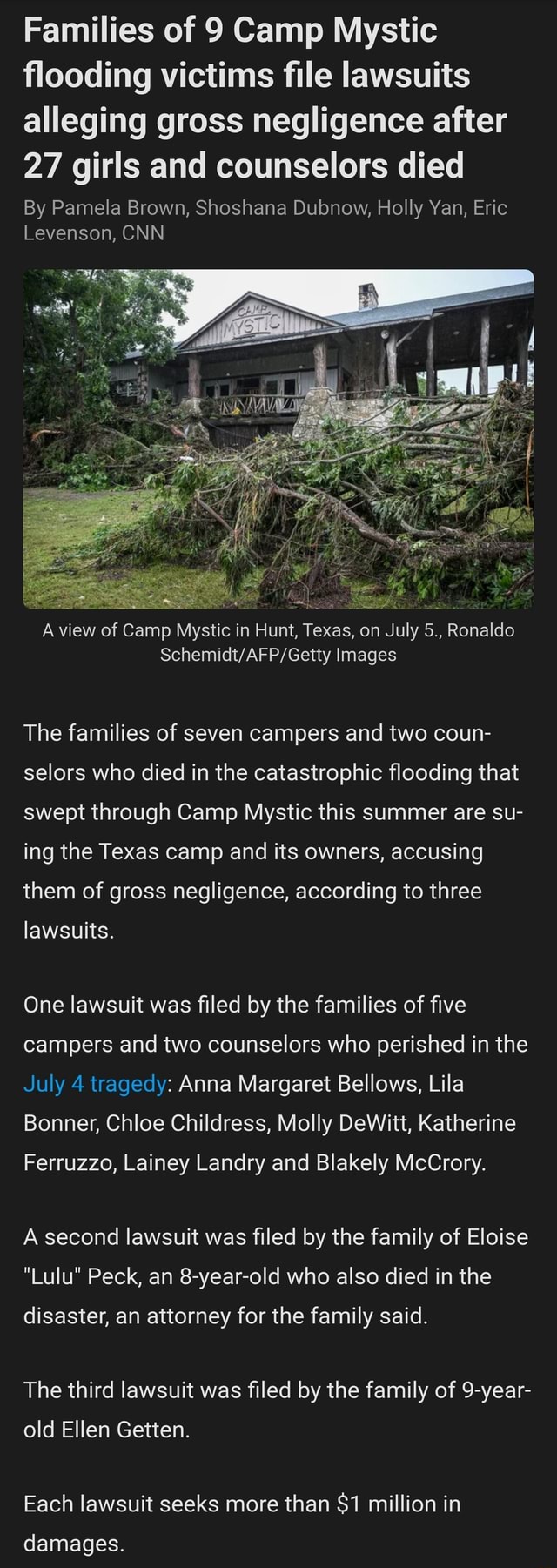 Families of 9 Camp Mystic flooding victims file lawsuits alleging gross ...