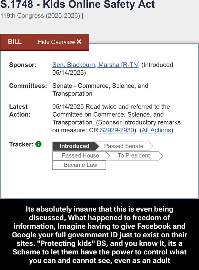 Soll - Kids Online Safety Act 119th Congress (2025-2026) I BILL Hide ...