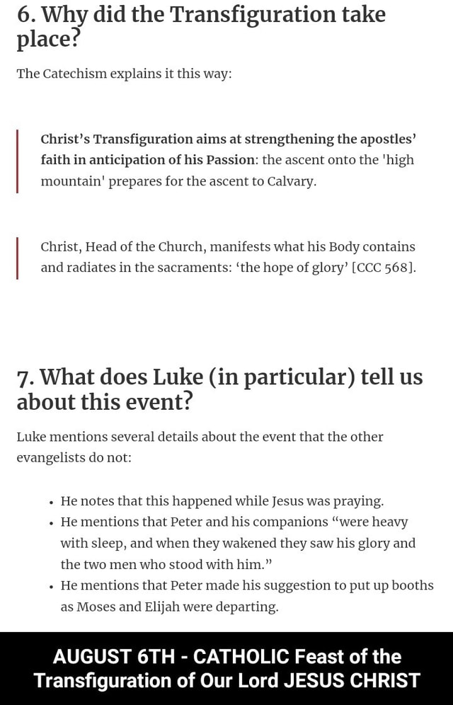 6. Why did the Transfiguration take place? The Catechism explains it ...