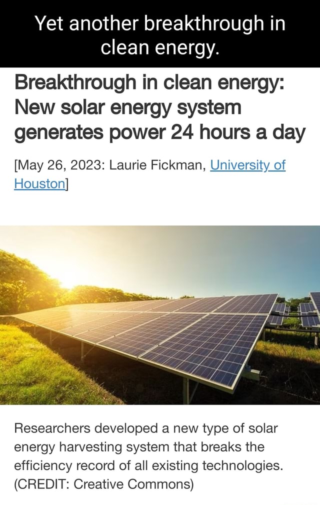 Yet another breakthrough in clean energy. Breakthrough in clean energy ...