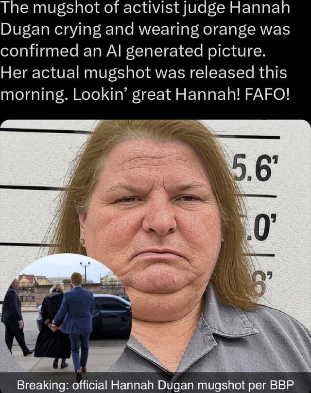 The mugshot of activist judge Hannah Dugan crying and wearing orange ...