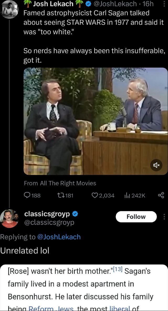 Josh Lekach @ @JoshLekach Famed astrophysicist Carl Sagan talked about ...