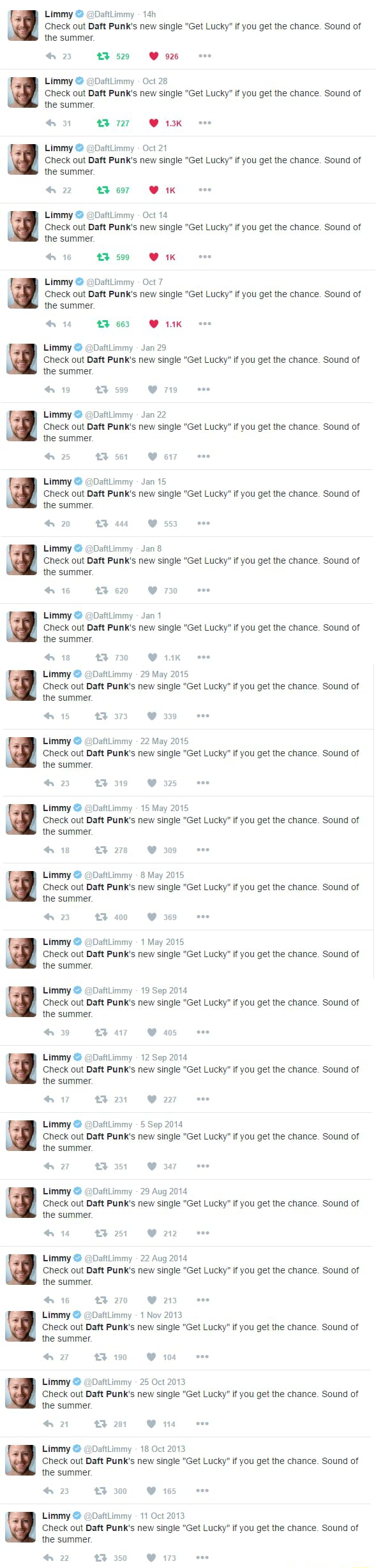 Limmy @ @DaftLimmy - Check out Daft Punk's new single "Get Lucky" if ...