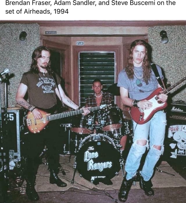 Brendan Fraser, Adam Sand and Steve Buscemi on the set of Airheads ...