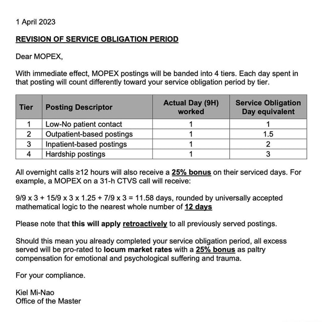 I volunteer as tribute - April 2023 REVISION OF SERVICE OBLIGATION ...