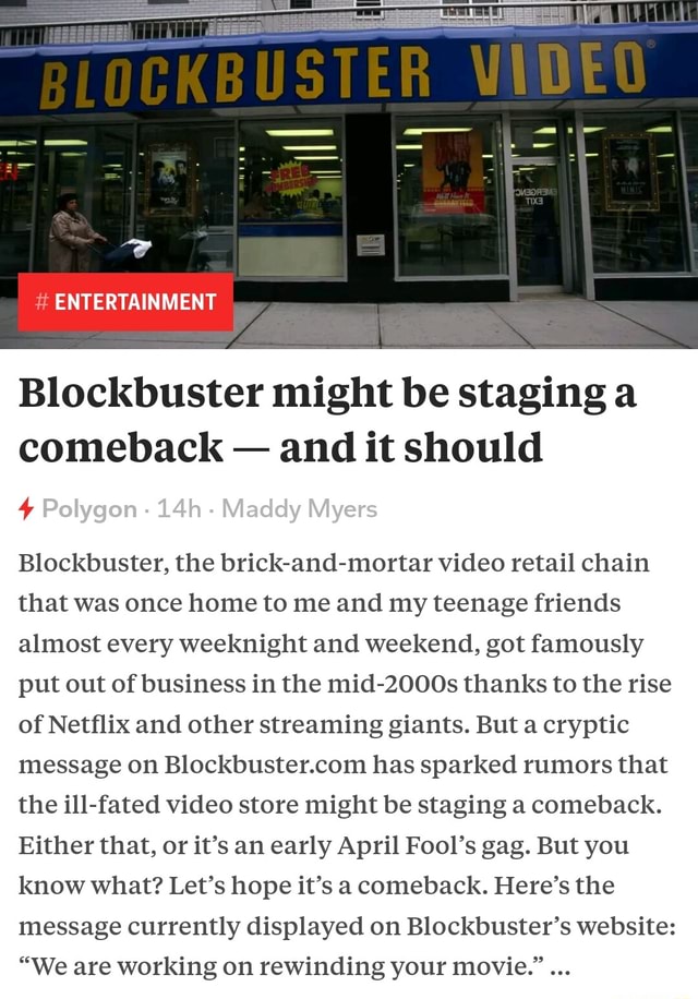 ENTERTAINMENT Blockbuster might be staging a comeback - and it should 4 ...