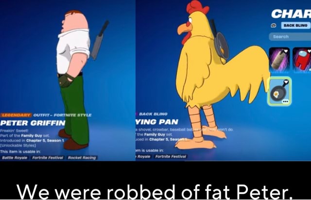 LEQENDARY OUTFIT- FORTNITE STVLE BACK BLING PETER GRIFFIN VYING PAN tne ...