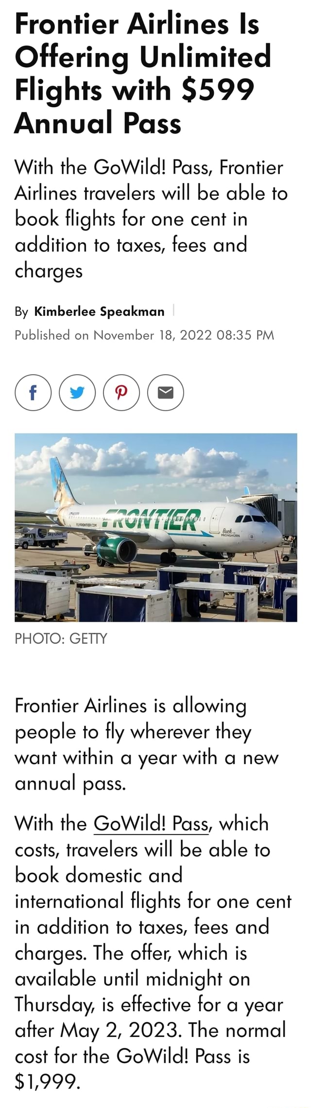 Frontier Airlines Is Offering Unlimited Flights with $599 Annual Pass ...