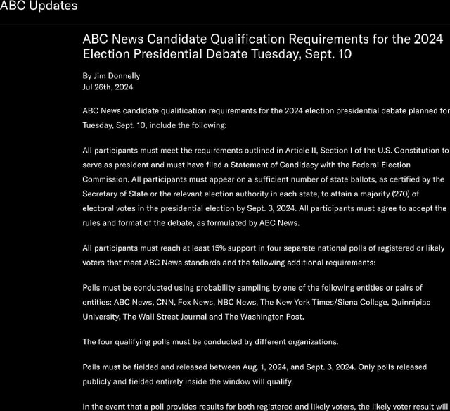 ABC Updates ABC News Candidate Qualification Requirements for the 2024 ...