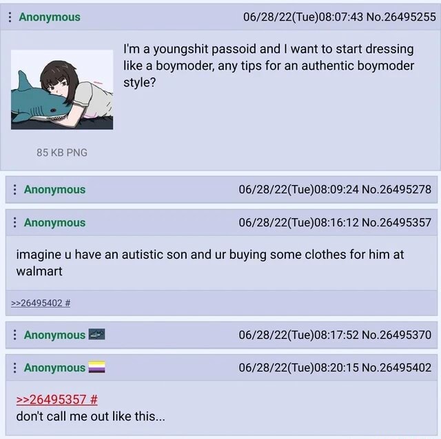 Anonymous No.26495255 I'm a youngshit passoid and I want to start ...