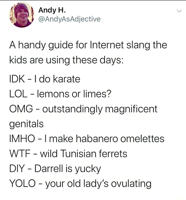 A handy guide for Internet slang the kids are using these days: IDK I ...