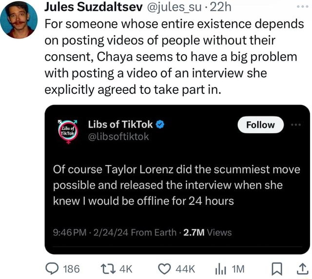 Jules Suzdaltsev @jules_ _su For someone whose entire existence depends on posting videos of ...