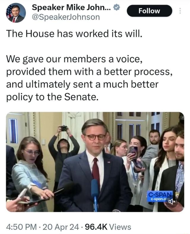 The House has worked its will. We gave our members a voice, provided ...