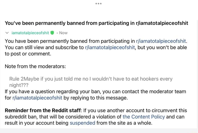 You've been permanently banned from participating in ...