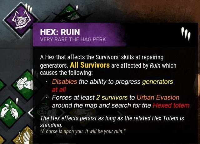 \U/ HEX: RUIN VERY RARE THE HAG PERK A Hex that affects the Survivors ...